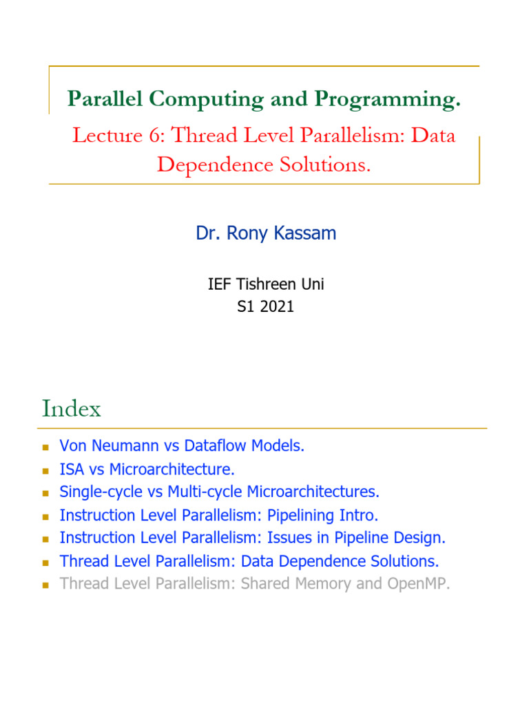 Lec6 - TLP Data Dependence Solutions | PDF | Central Processing Unit | Parallel Computing