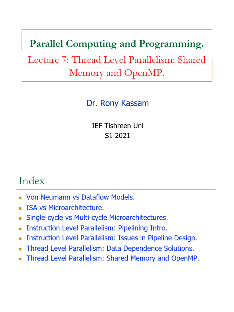 Lec7 Tlp Shared Memory And Openmp Pdf Parallel Computing Computer Architecture