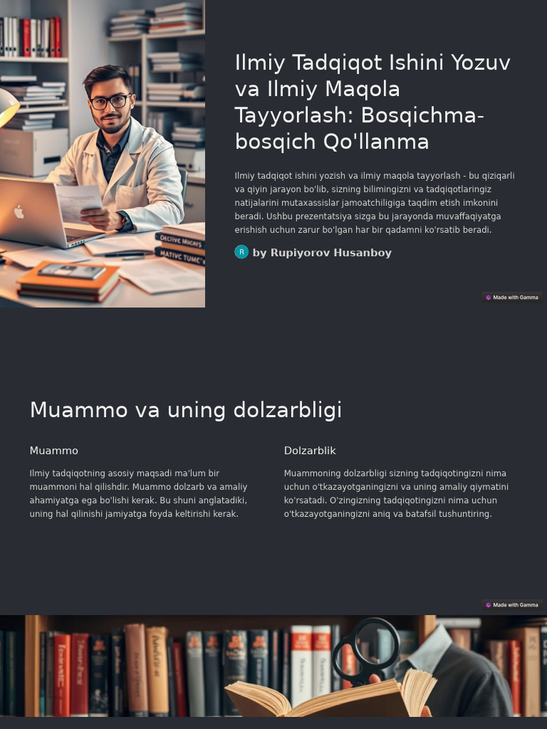 Ilmiy Tadqiqot Ishini Yozuv Va Ilmiy Maqola Tayyorlash Bosqichma Bosqich Qollanma | PDF