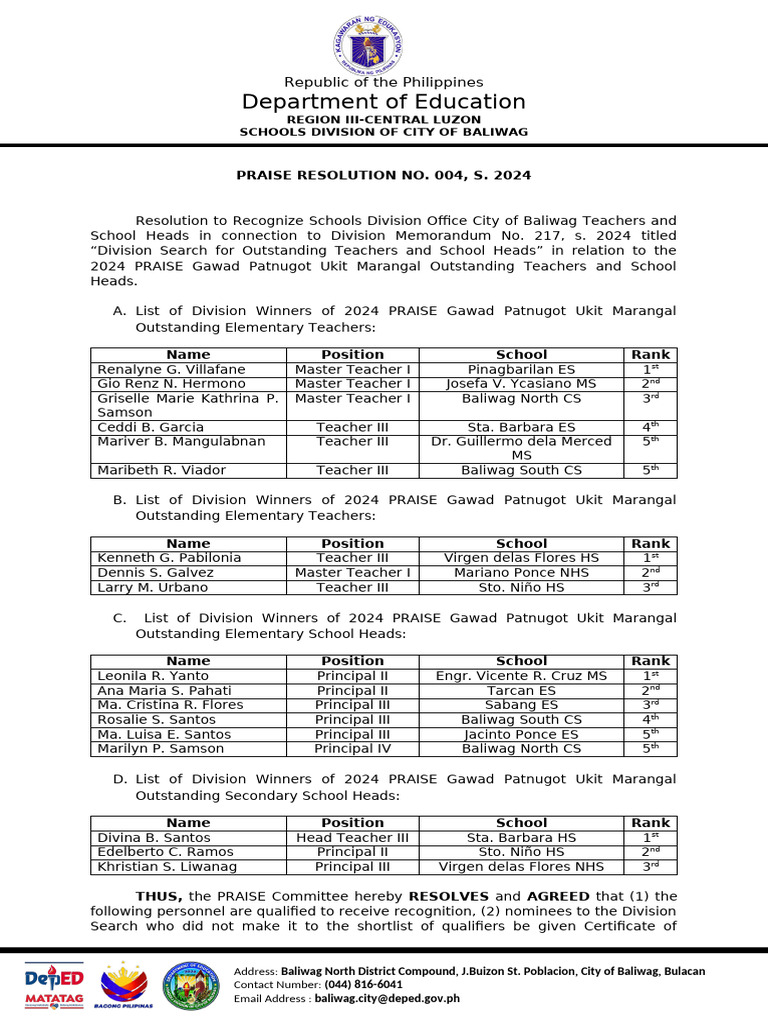 Praise Resolution 004, S. 2024 | PDF | Philippines