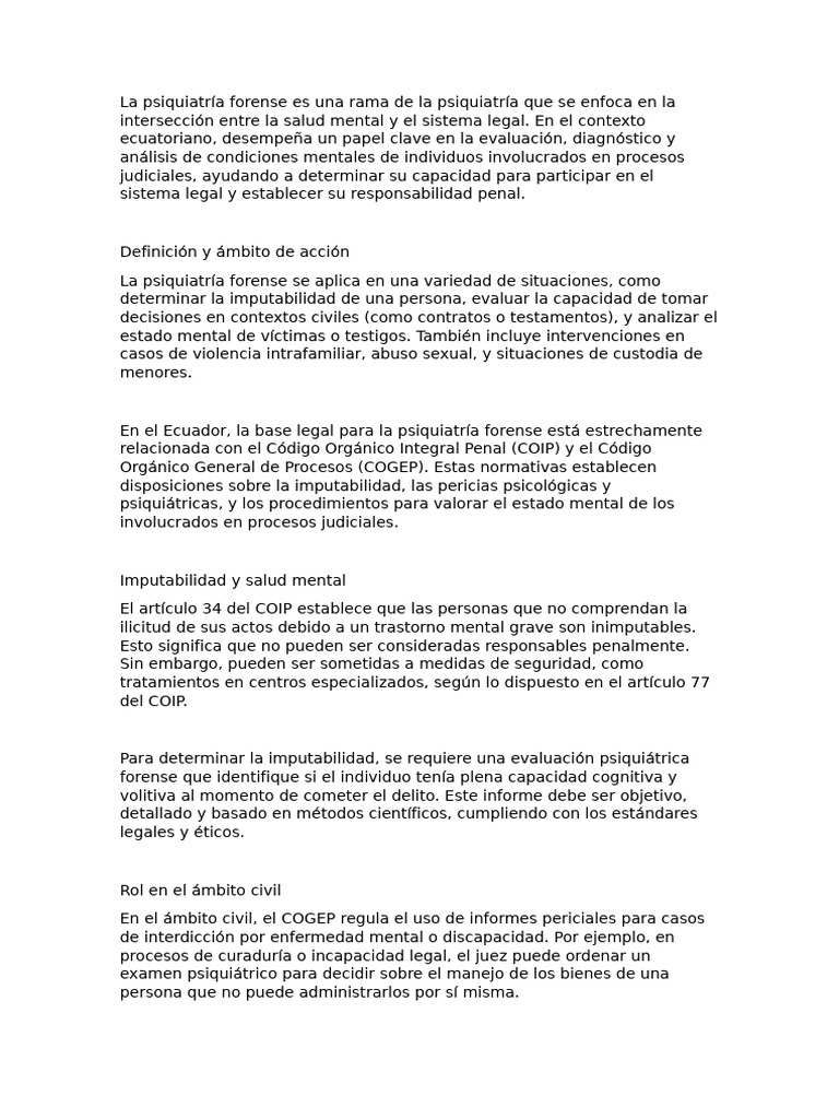 La psiquiatría forense es una rama de la psiquiatría que se enfoca en ...