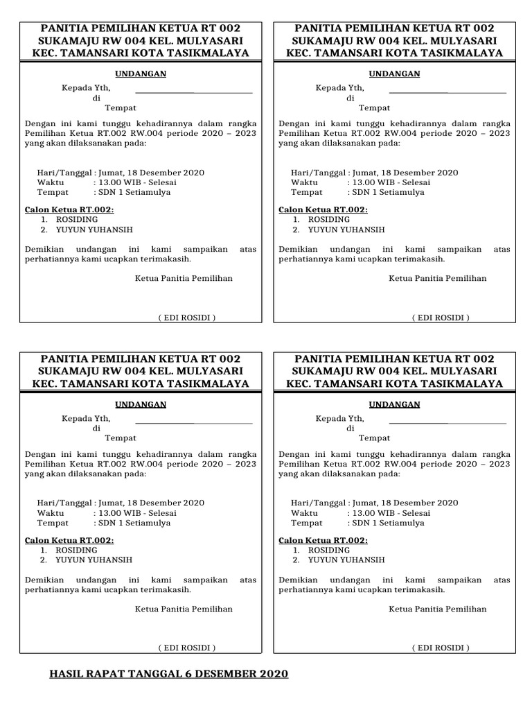 UNDANGAN PEMILIHAN RT.002-RW 004 | PDF