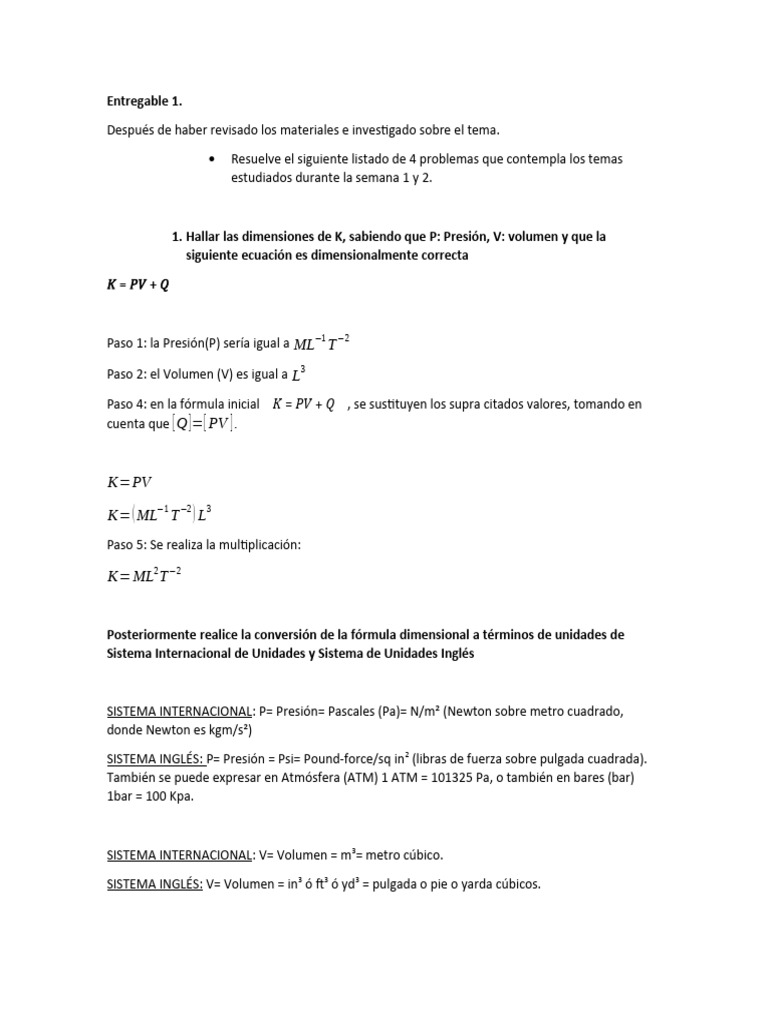 Fórmulas Dimensionales y Termodinámicas | PDF | Pascal (Unidad ...