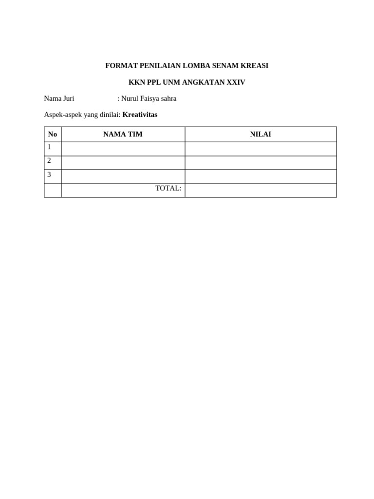 Format Penilaian Lomba Senam Kreasi | PDF