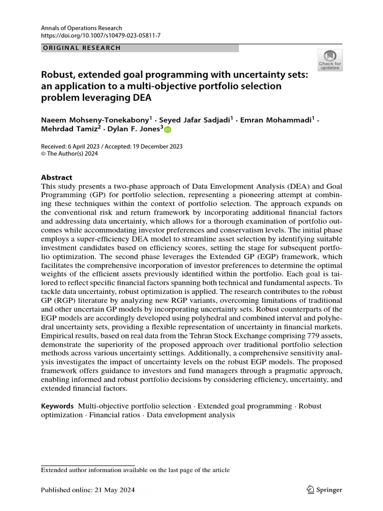 Robust, Extended Goal Programming With Uncertainty Sets: An Application To A Multi-Objective ...