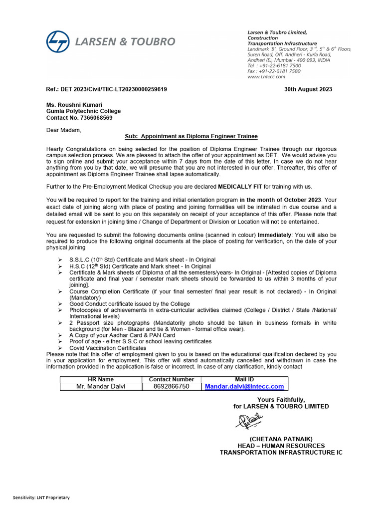 DET - OFFER OF EMPLOYMENT (TIIC) - LT20230000259619-Roushni Kumari ...