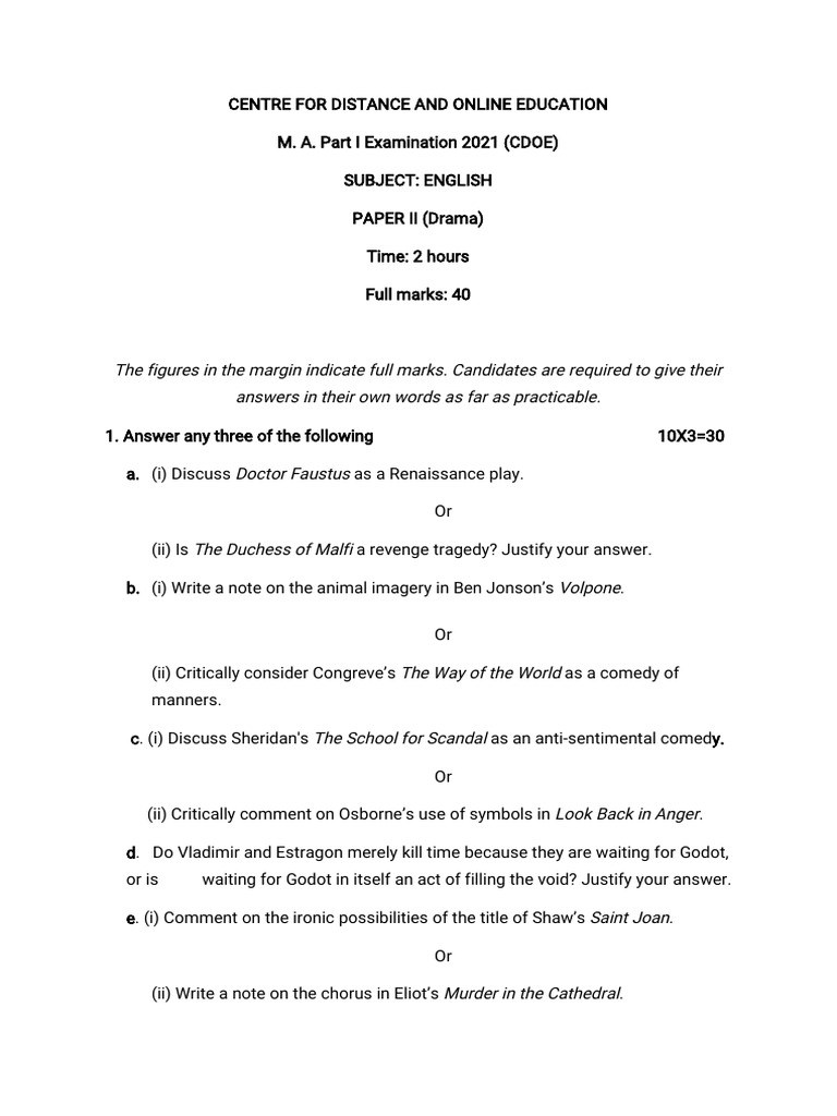 English Part I Paper Ii | PDF