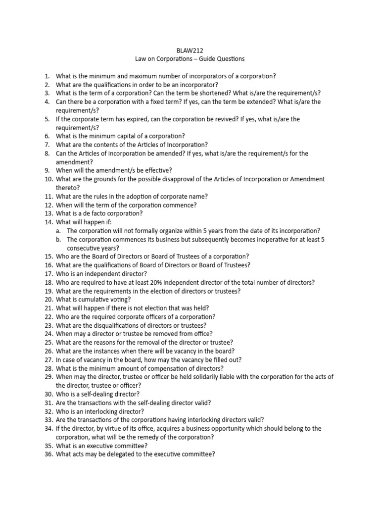 Guide-Questions-on-Corporations | PDF | Investing | Business Law