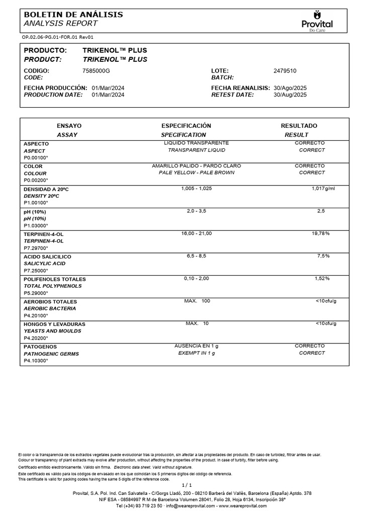 Coa - Trikenol Plus 75850 | PDF