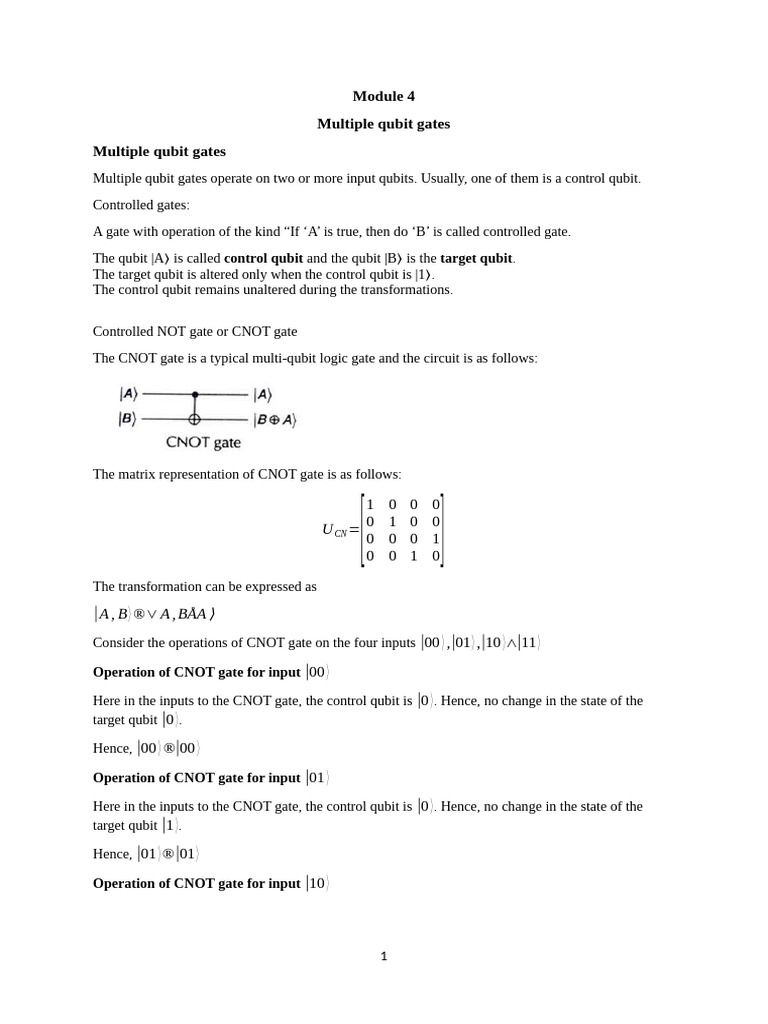 Module 4 - Multiple Qubit Gates Notes | PDF | Electronic Design ...