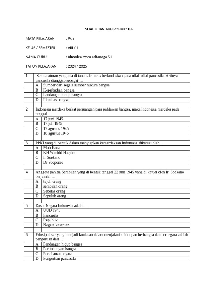Soal Uas KLS 8 SMT 1 2024 | PDF