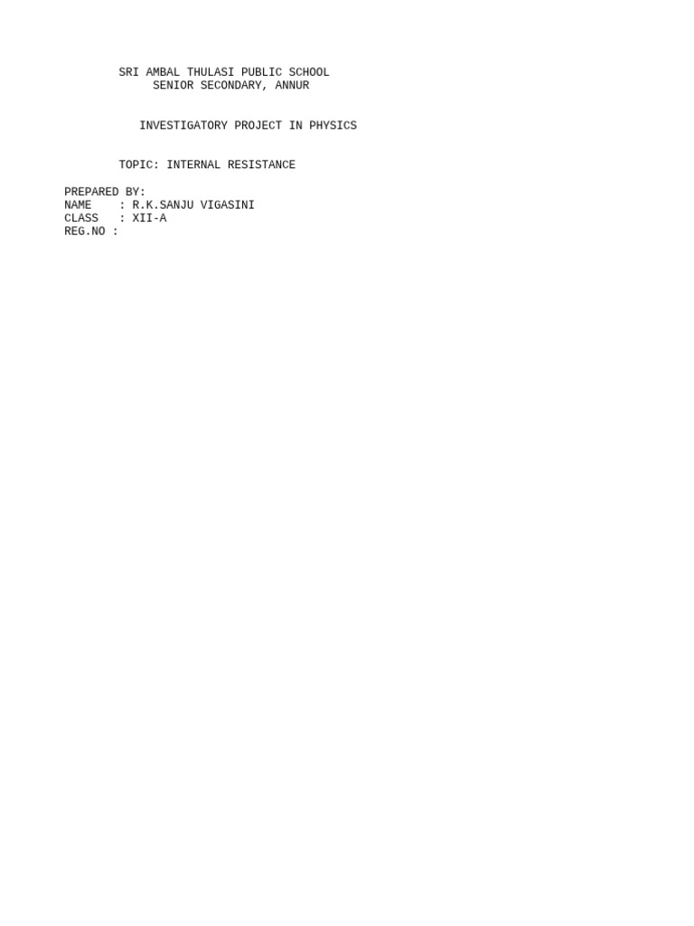 Internal Resistance Project Class 12 | PDF | Voltage | Electricity