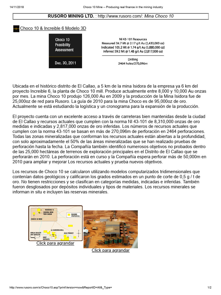 Choco 10 Mine - Producing Real Finance in The Mining Industry | PDF