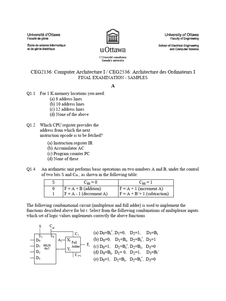 FinEx_CEG2136F2018_practiceQ | PDF | Computer Engineering | Computer Architecture