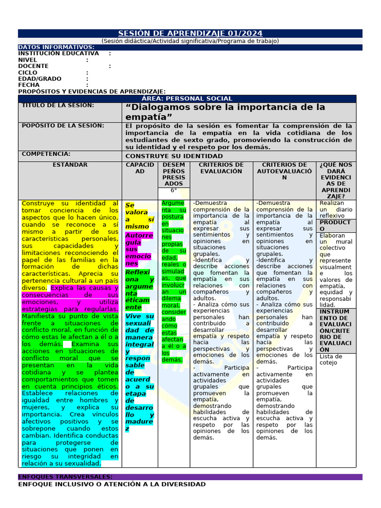 SESIÓN PS. 06 IDENT. | PDF | Empatía | Igualdad de género