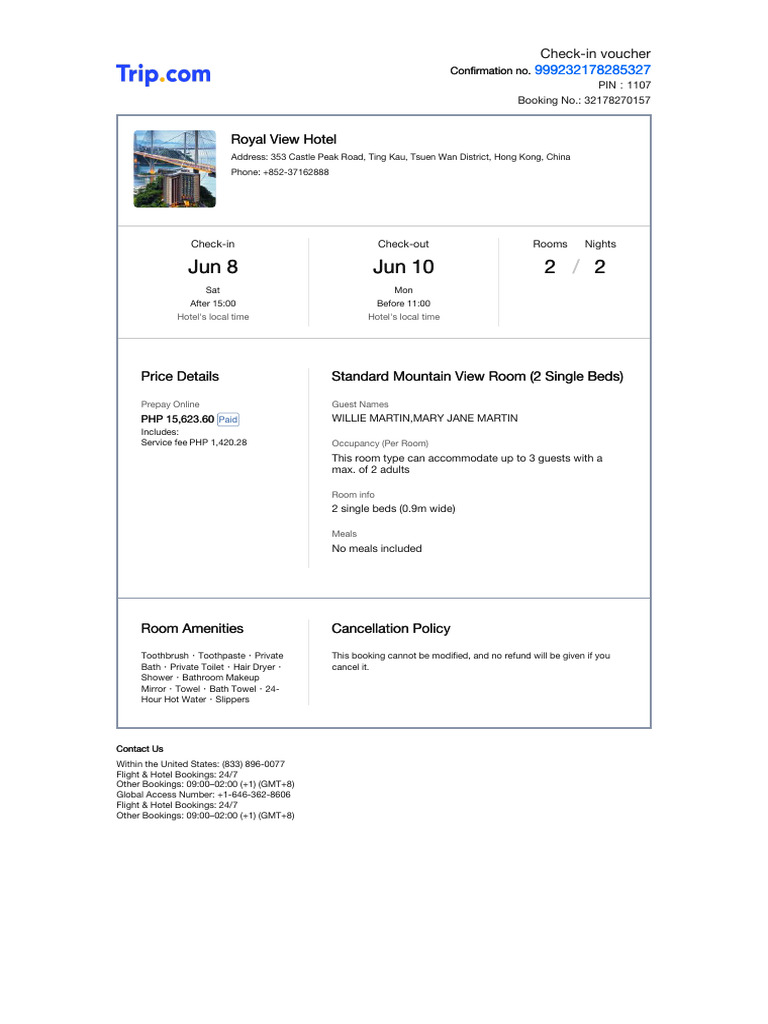 English Check-In Voucher (for Visa Application) | PDF