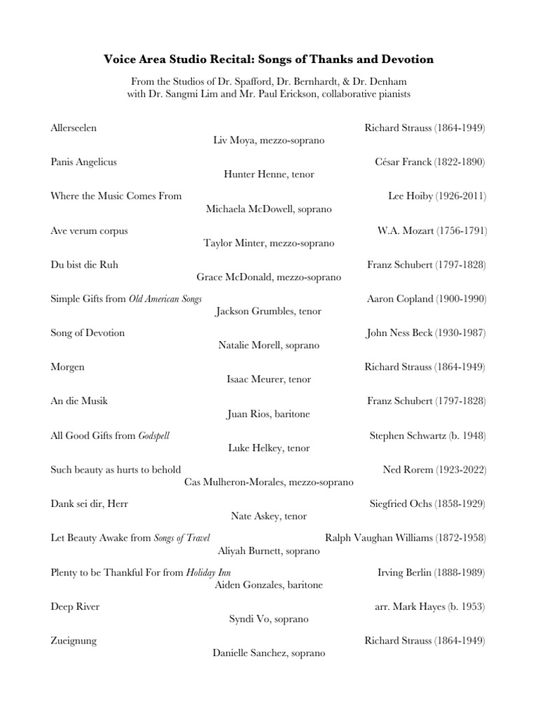 FA 24 Voice Area Studio Recital Program | PDF | Vocal Music | Classical Composers