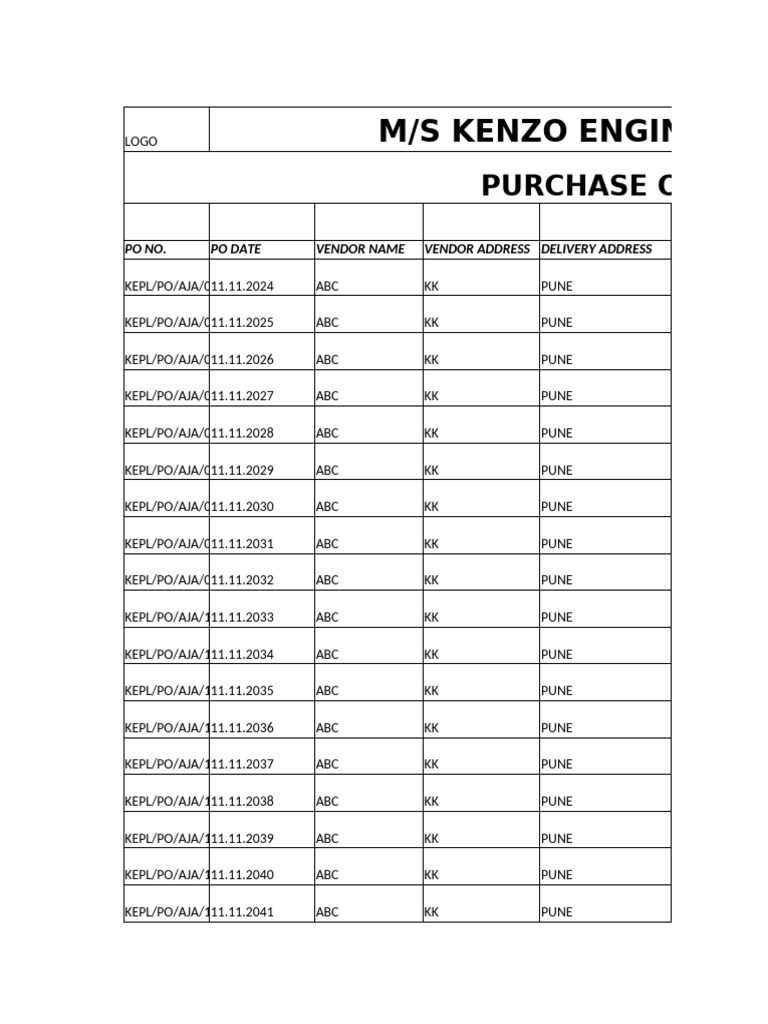 Purchase Order Register for KEPL | PDF