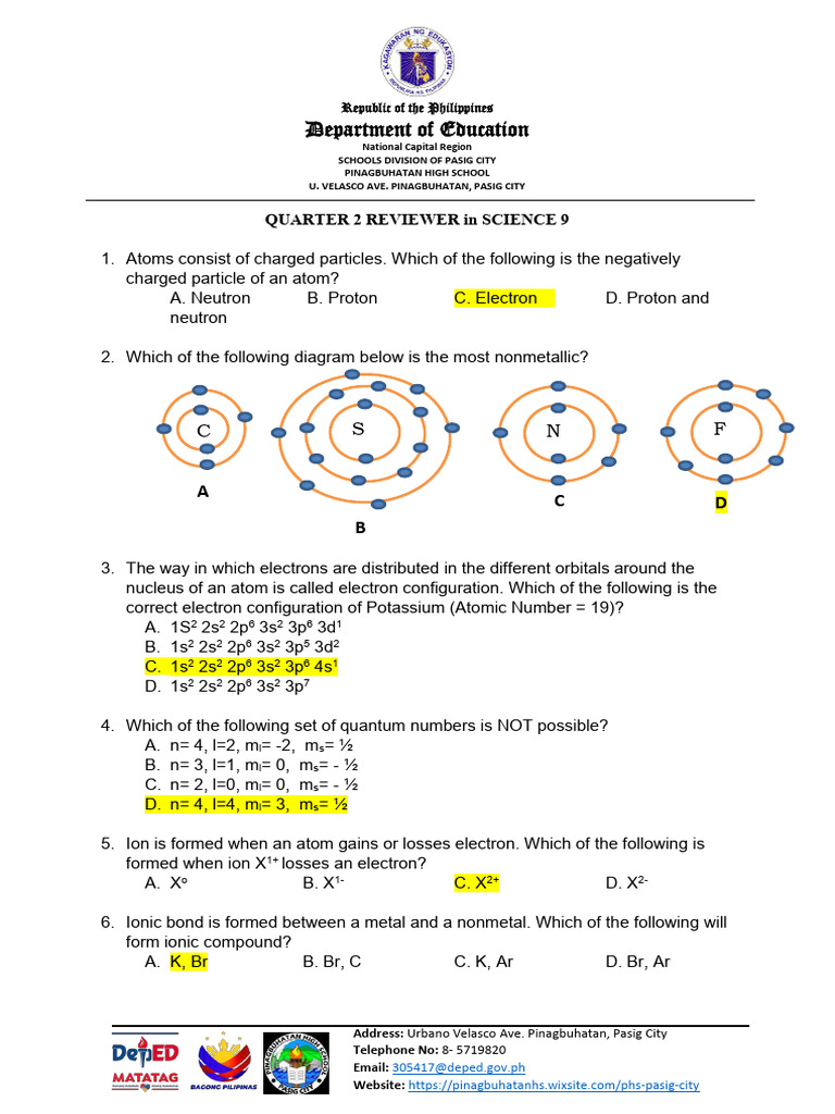 q2 Science9 Reviewer | PDF | Ion | Chemical Bond