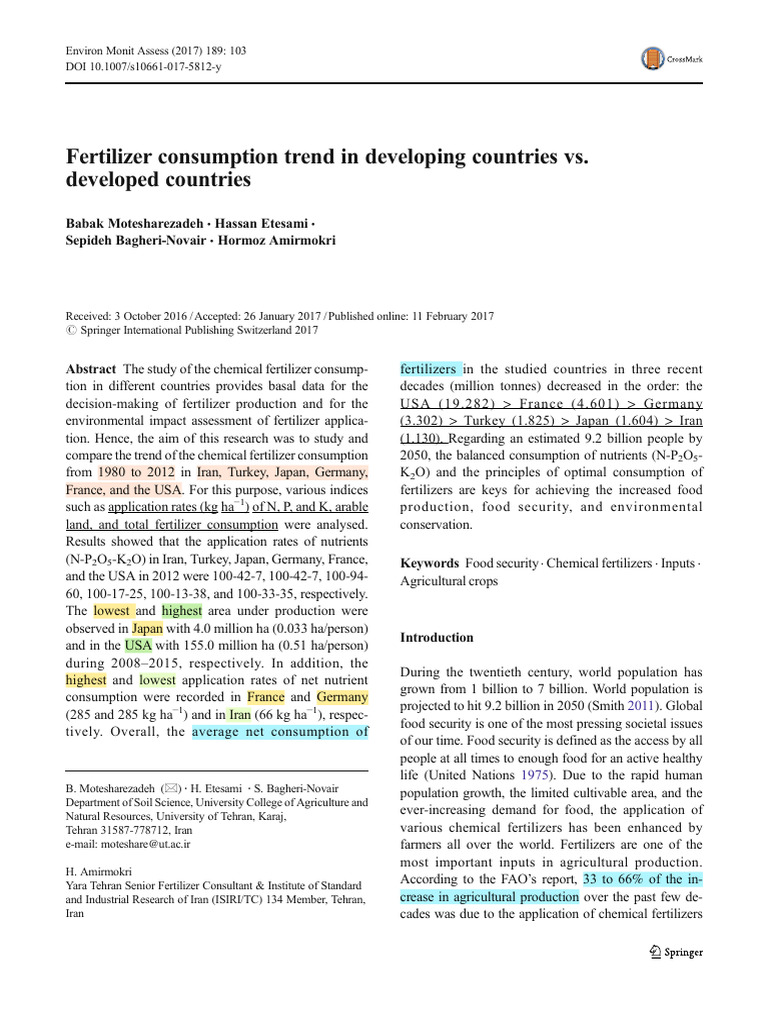 Fertilizer Consumption Trend in Developing Countries vs. Developed ...