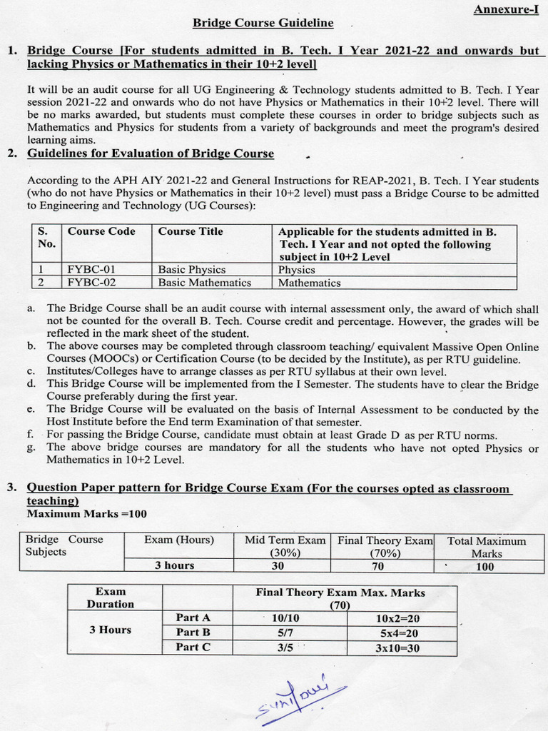 The Syllabus & Guideline For Bridge Course For Students Admitted For B ...
