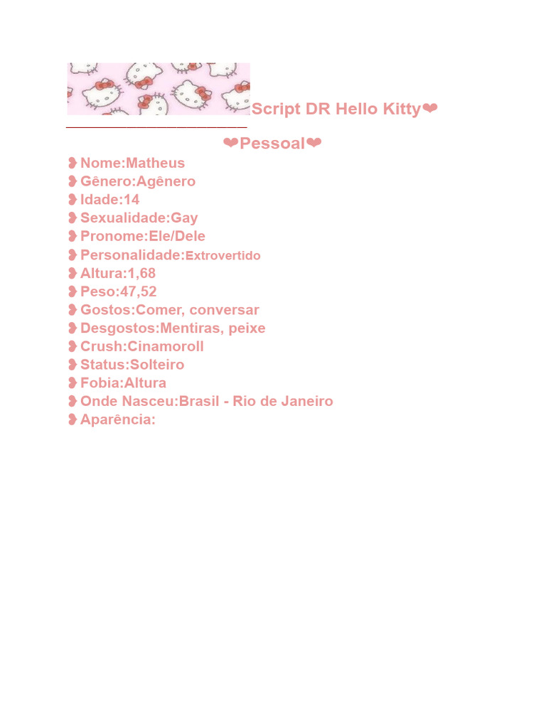 ♡Script de Hello Kitty and Friends - Matheus♡ | PDF | Orientação sexual ...