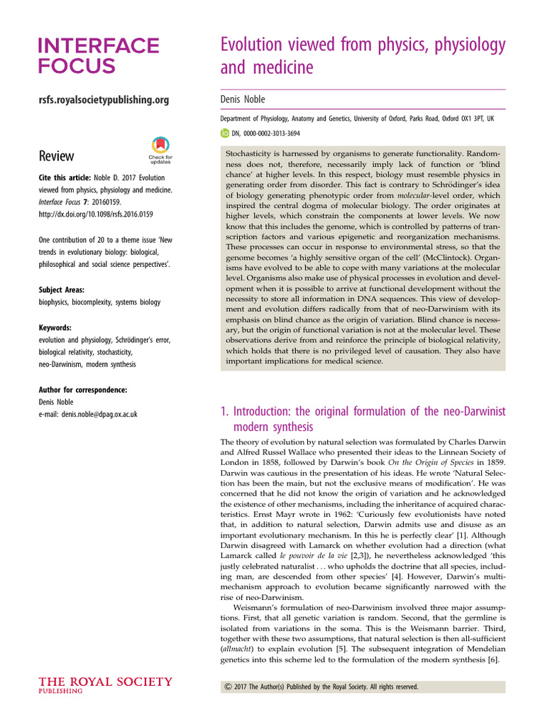 Evolution Viewed From Physics, Physiology and Medicine - Denis Noble ...