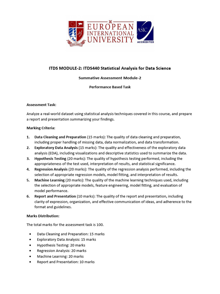 MODULE2ITDS440 Statistical Analysis For Data Science - Outline | PDF