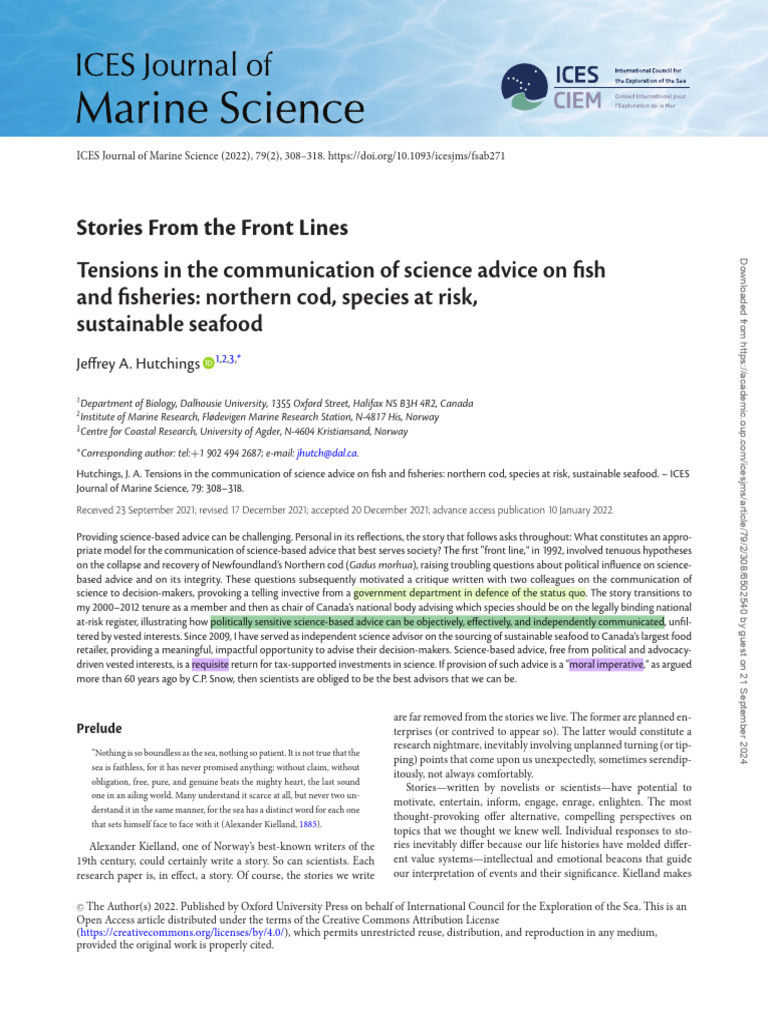 Tensions in The Communication of Science Advice On Fish and Fisheries ...