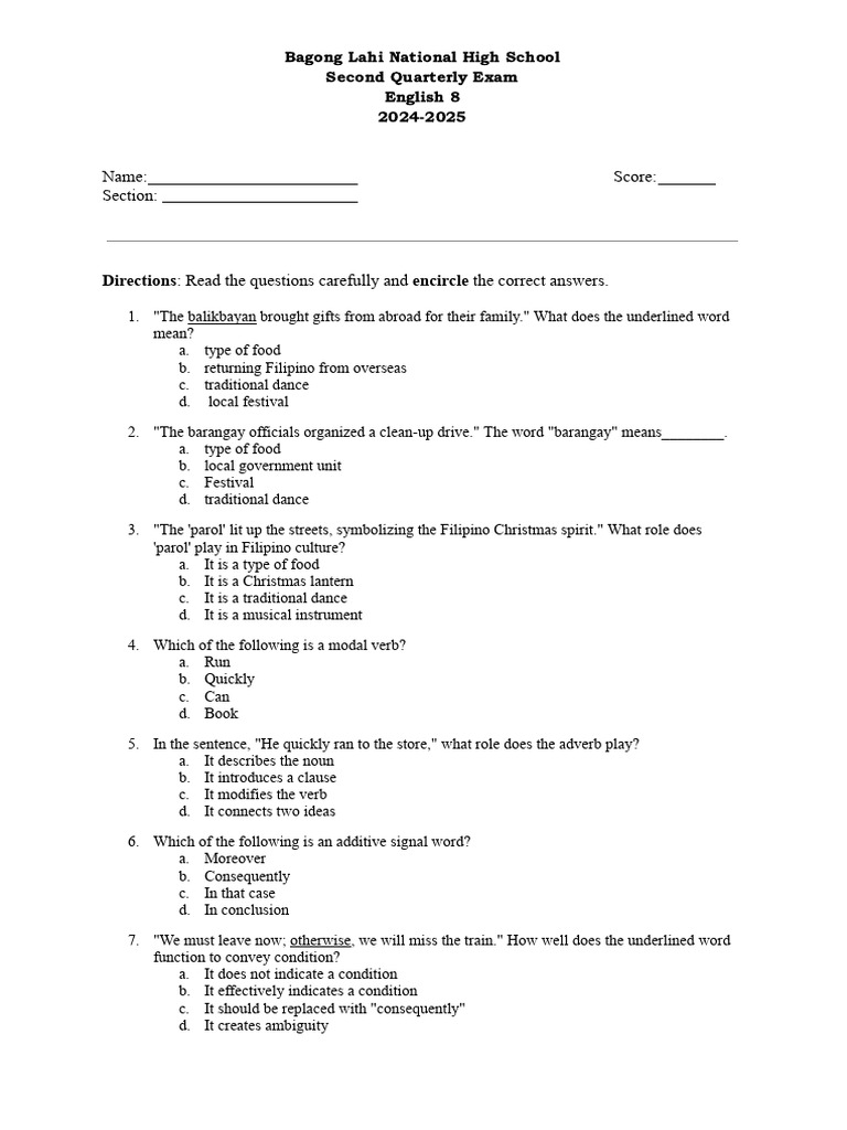 Students' Exam | PDF | Adverb | Verb Students' Exam | PDF | Adverb | Verb