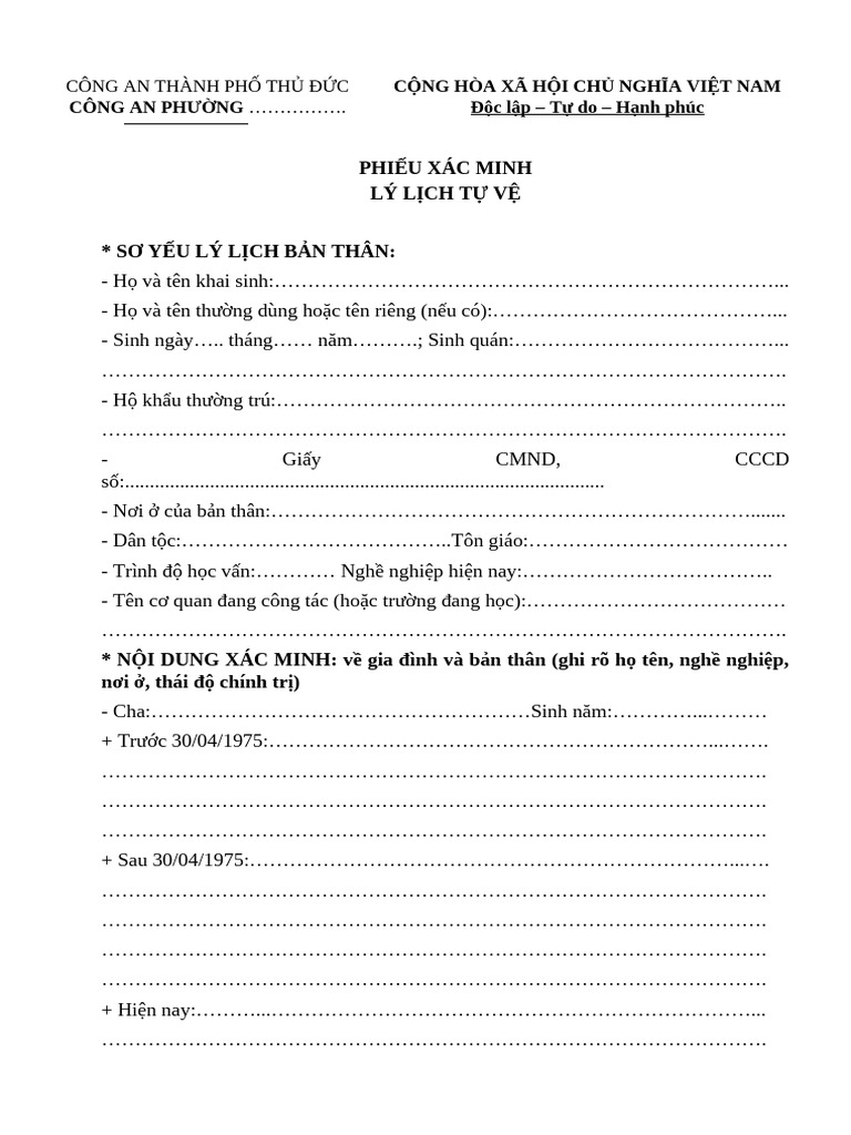 Phieu Xac Minh Ly Lich Tu Ve Nong Cot | PDF