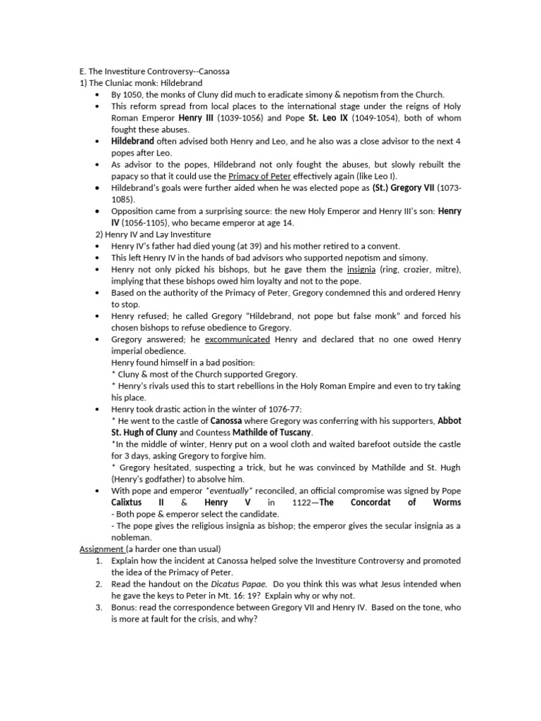 Unit 4 - Age of Barbarians & Monks - E. Investiture Controversy 2 | PDF ...