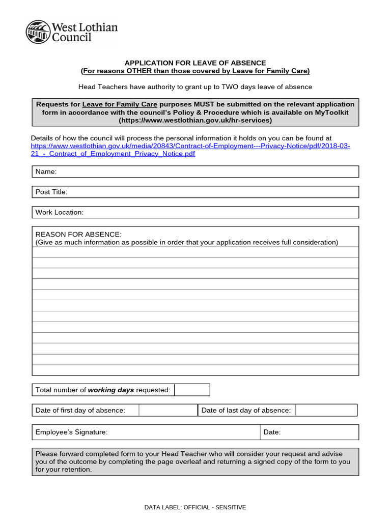 Leave Absence Form Teachers | PDF