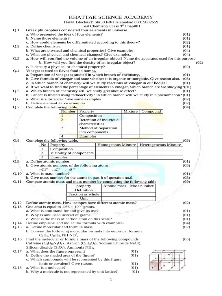 chapter 1 for printing | PDF | Mole (Unit) | Molecules
