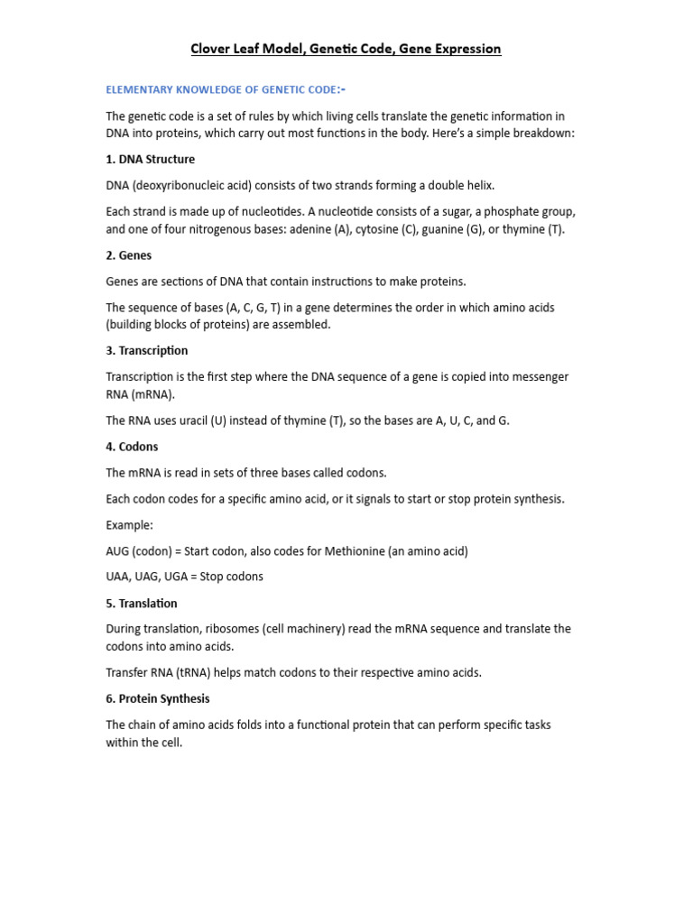 Genetic Code & Protein Synthesis Guide | PDF | Messenger Rna ...