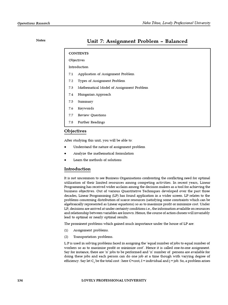 Unit 4 - OR (Assignement) | PDF | Mathematical Optimization | Linear Programming