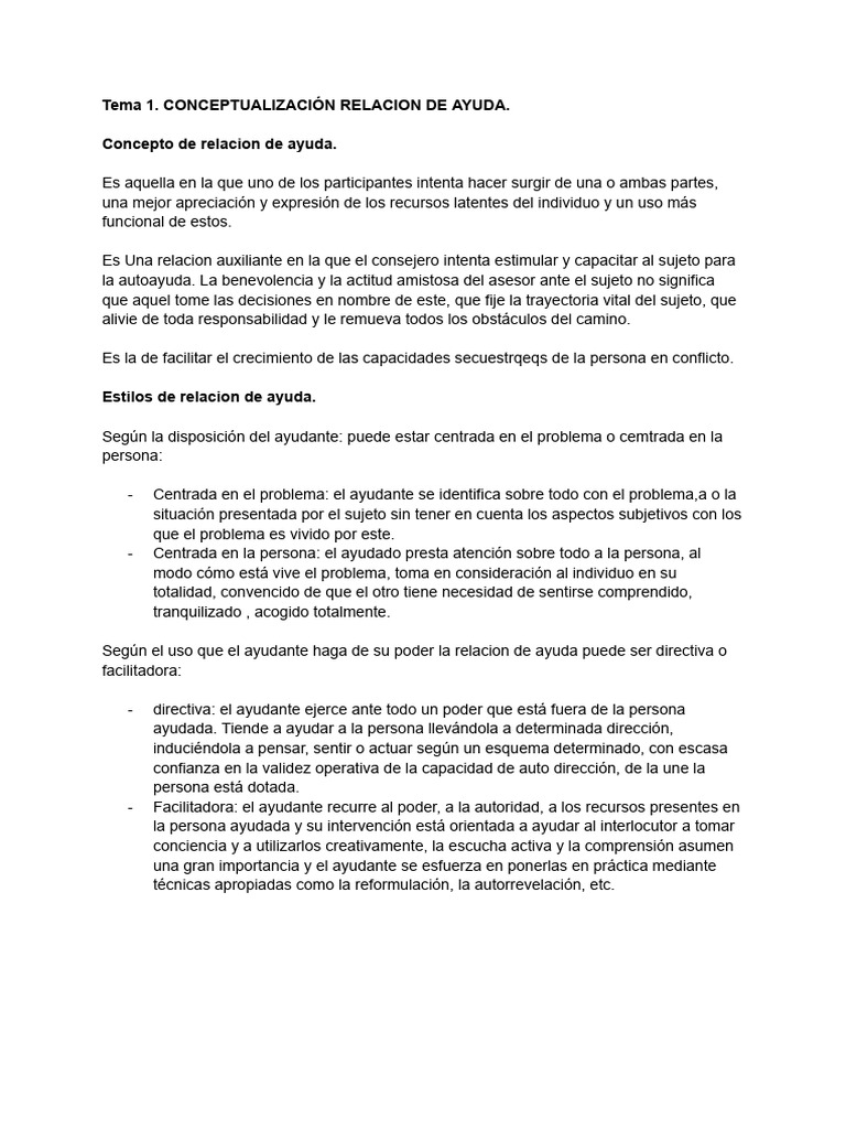 Relación de Ayuda: Conceptos y Estilos | PDF | Experiencia | Empatía