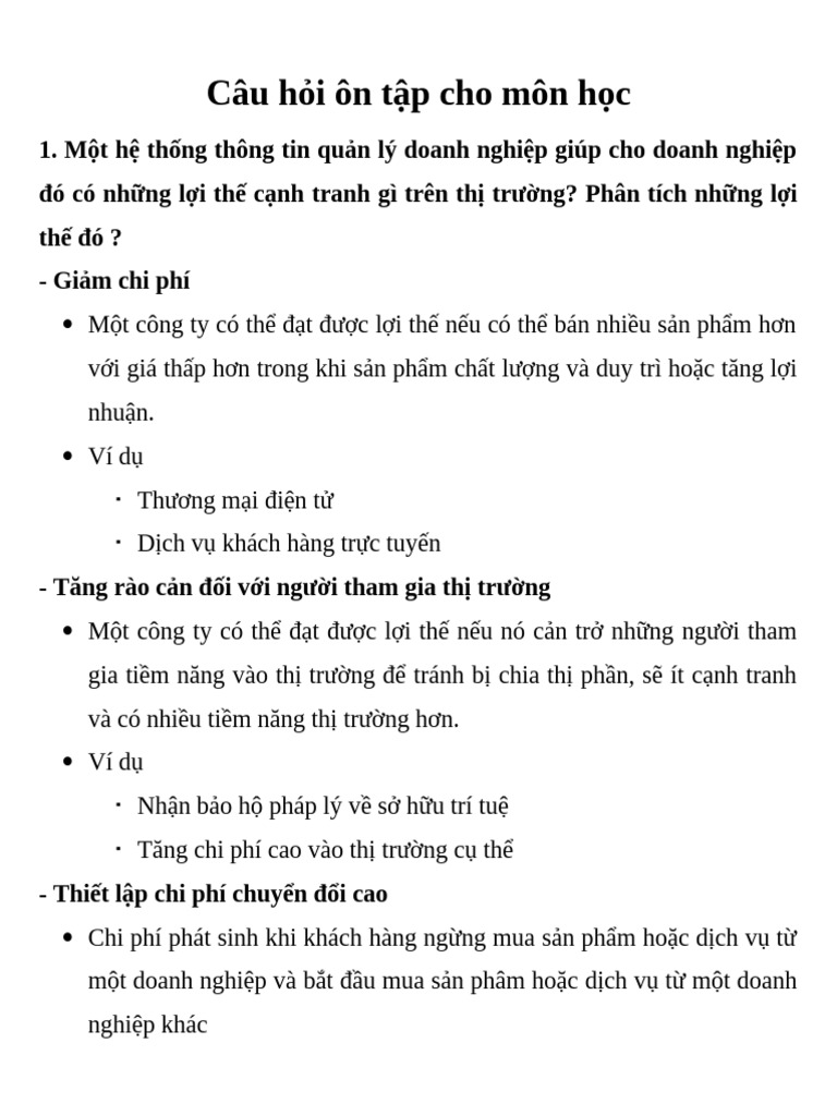 Câu hỏi ôn tập HTTT quản lý | PDF