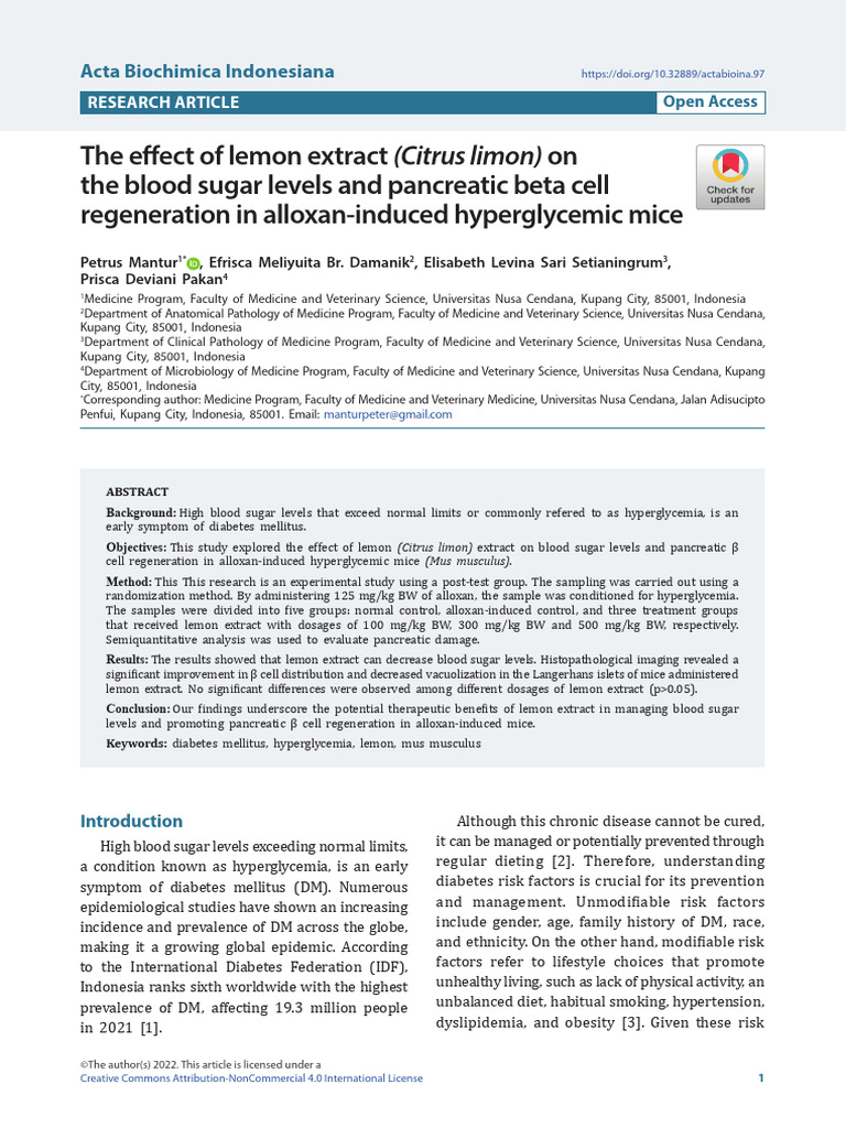 The Effect of Lemon Extract Citrus Limon On The BL | PDF ...