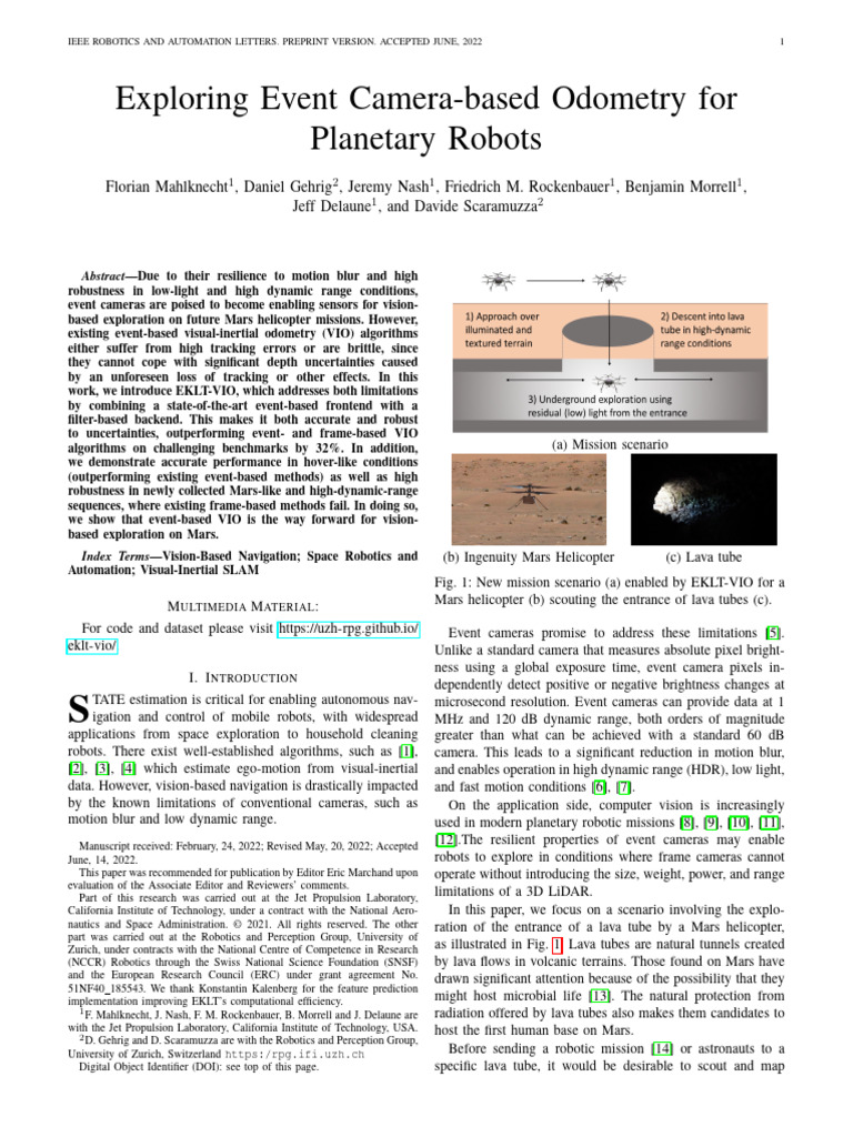 Exploring Event Camera-based Odometry for Planetary Robots | PDF | Kalman Filter