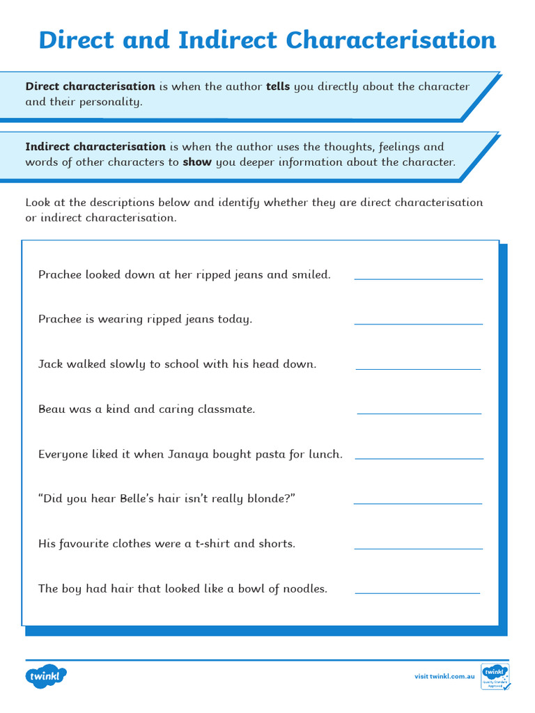 Au L 1629420351 Direct and Indirect Characterisation Worksheets - Ver ...