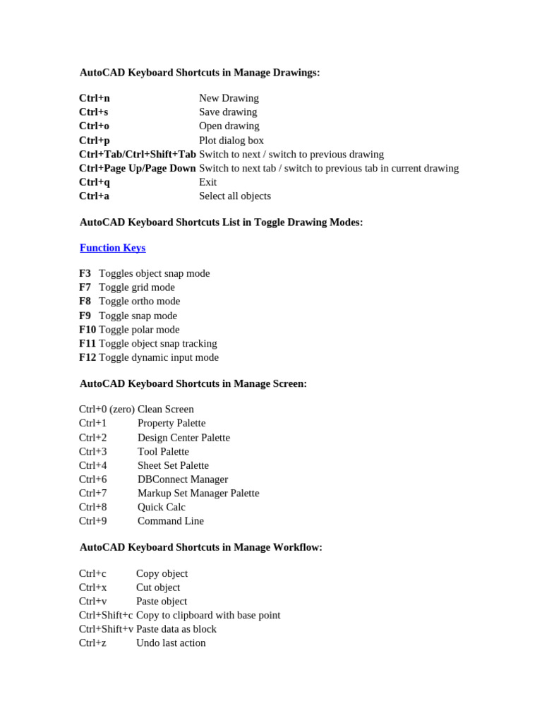 AutoCAD Keyboard Shortcuts1 | PDF | 3 D Computer Graphics | Computer ...