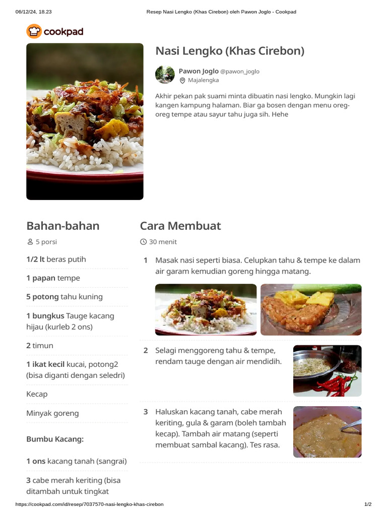 Resep Nasi Lengko (Khas Cirebon) oleh Pawon Joglo - Cookpad | PDF