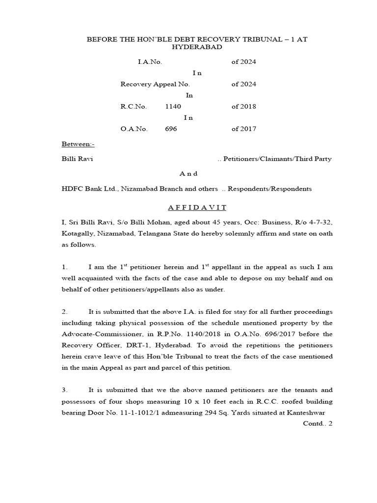Stay Petition for Tenants in DRT Case | PDF | Common Law