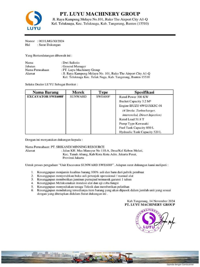 Surat Dukungan Kepada Pt. Srikandi Minning Resource (1) - 1 - 01 | PDF