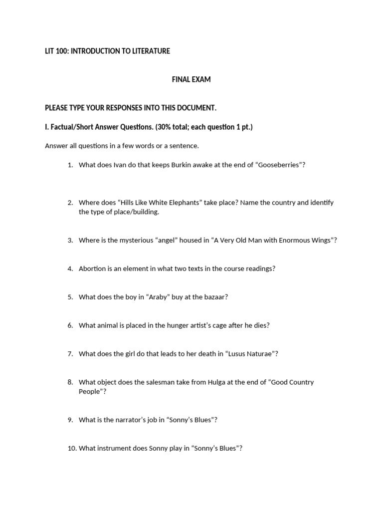 Lit 100 Final Exam Revised | PDF | Poetry