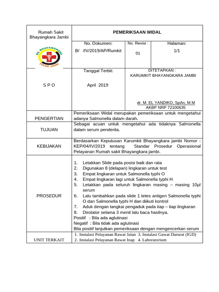 Prosedur Pemeriksaan Widal | PDF