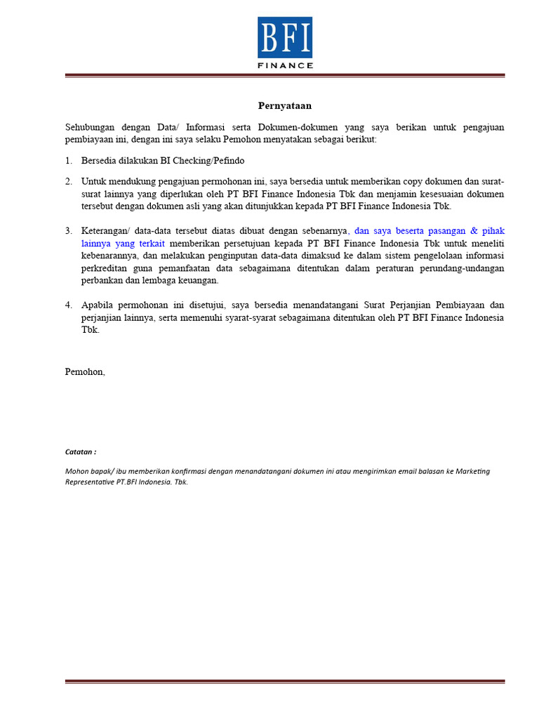 Surat Keterangan Pengecekan BI Checking | PDF