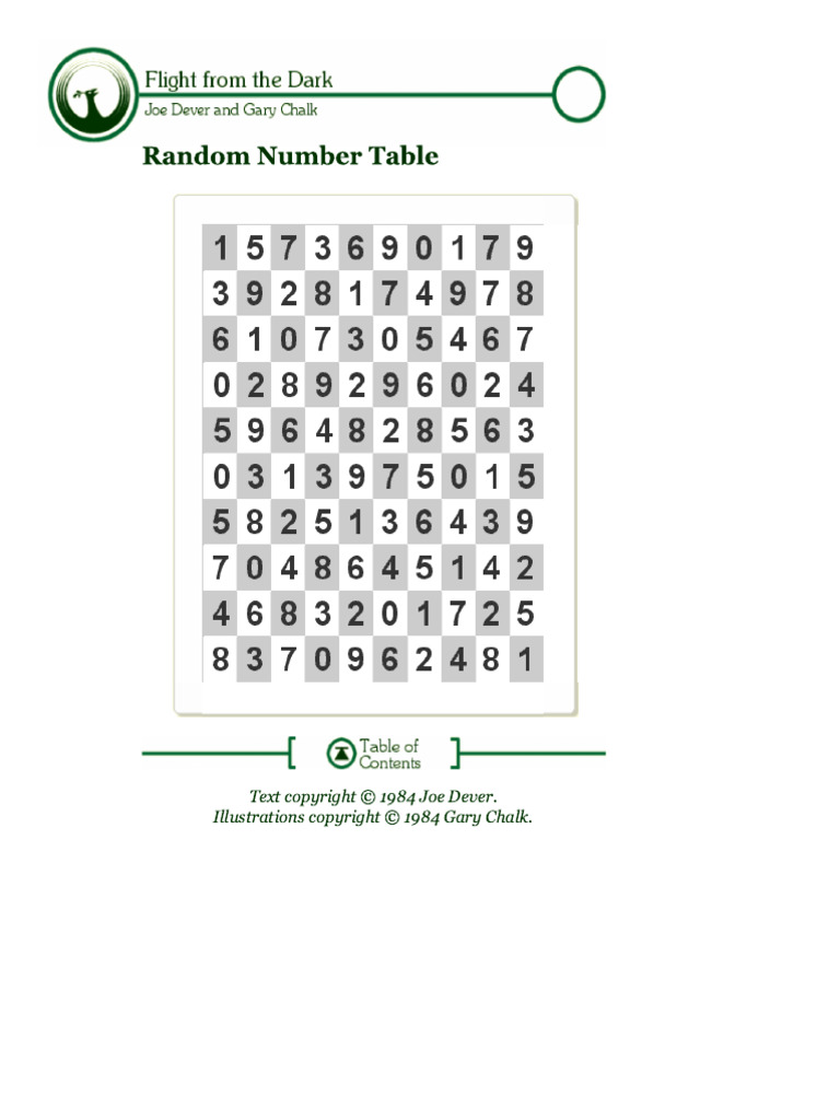 Flight from the Dark_ Random Number Table | PDF