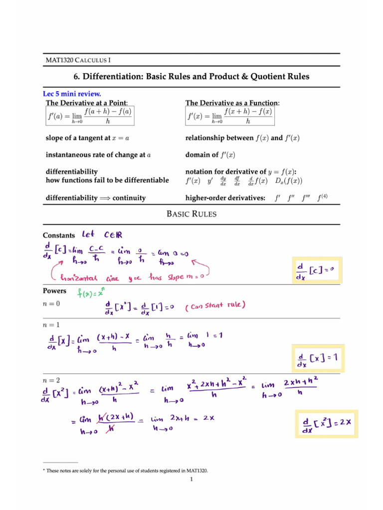 MAT1320C, Note 6, Filled | PDF | Derivative | Exponential Function